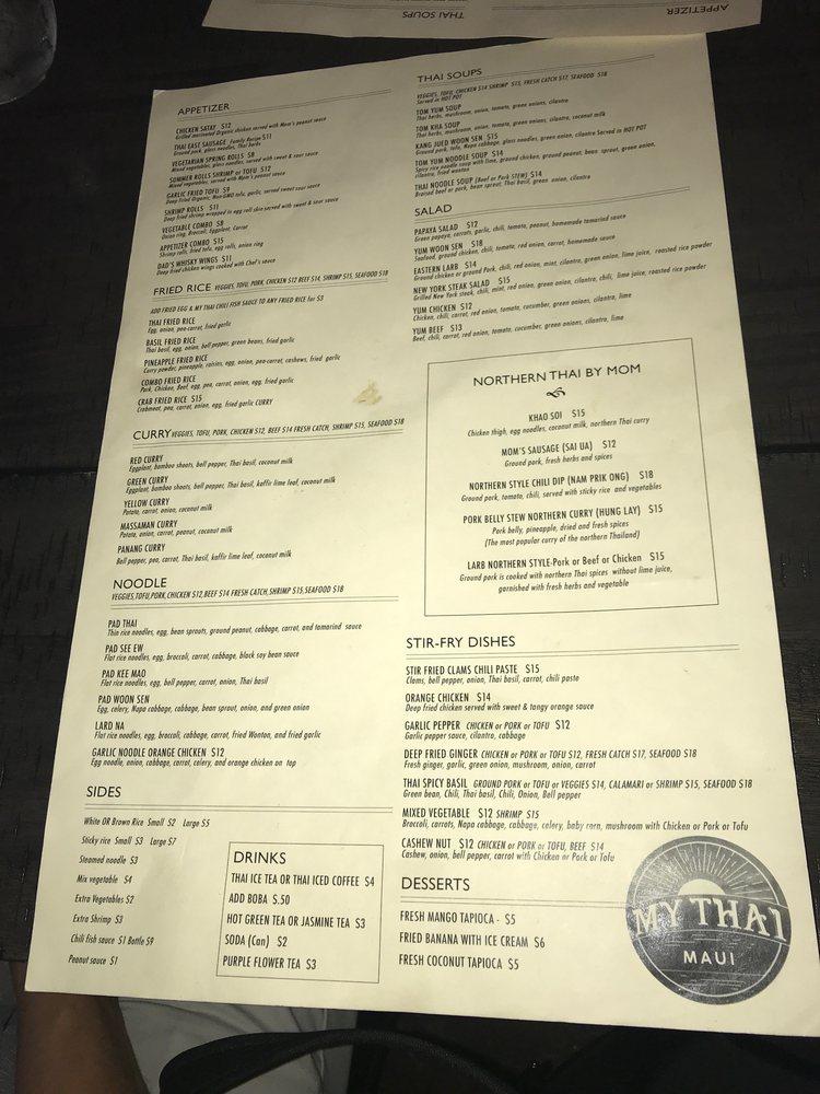 Menu at My Thai Maui restaurant, Kahului