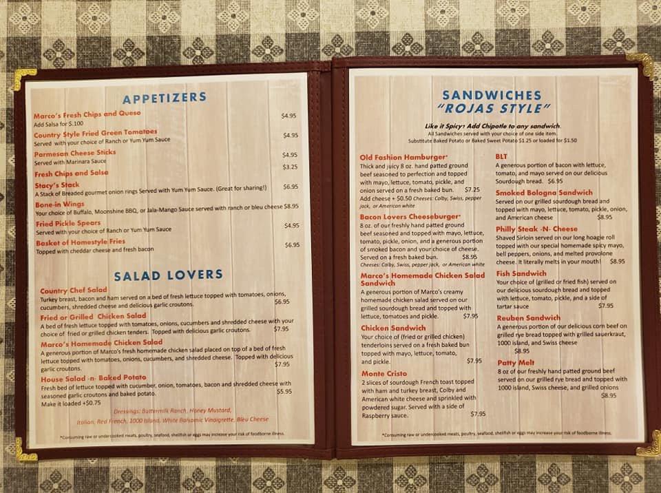 Menu at Rojas Kitchen restaurant, Carthage