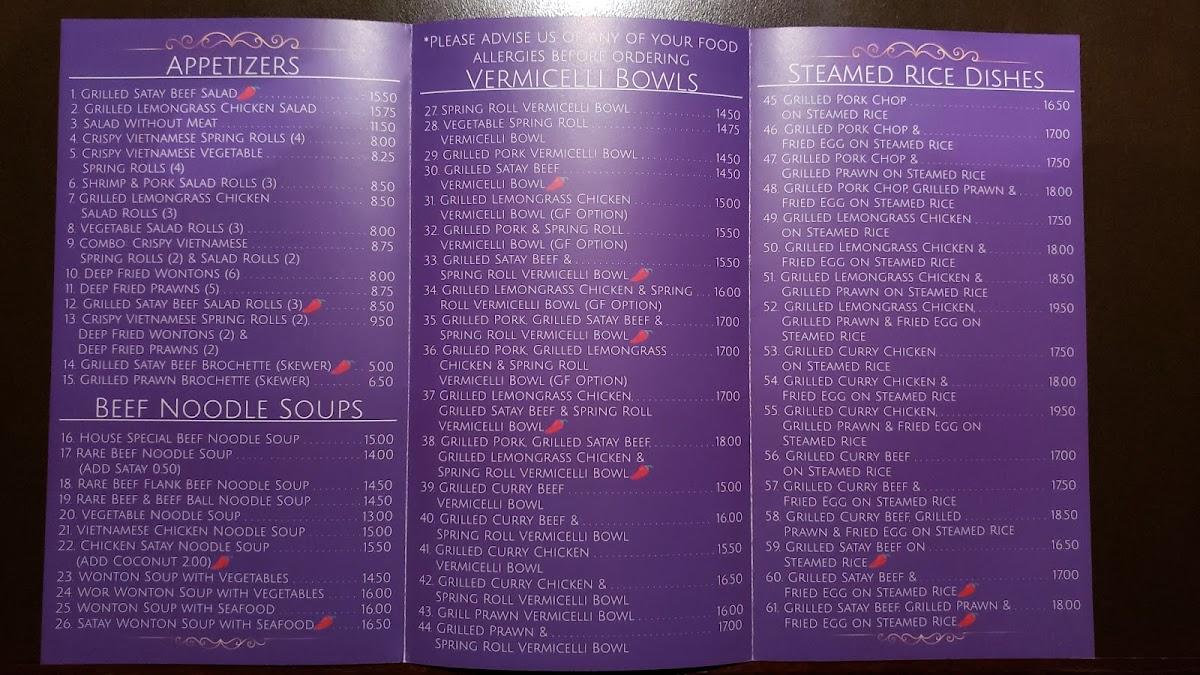 Menu at Saigon Moon restaurant, Black Diamond