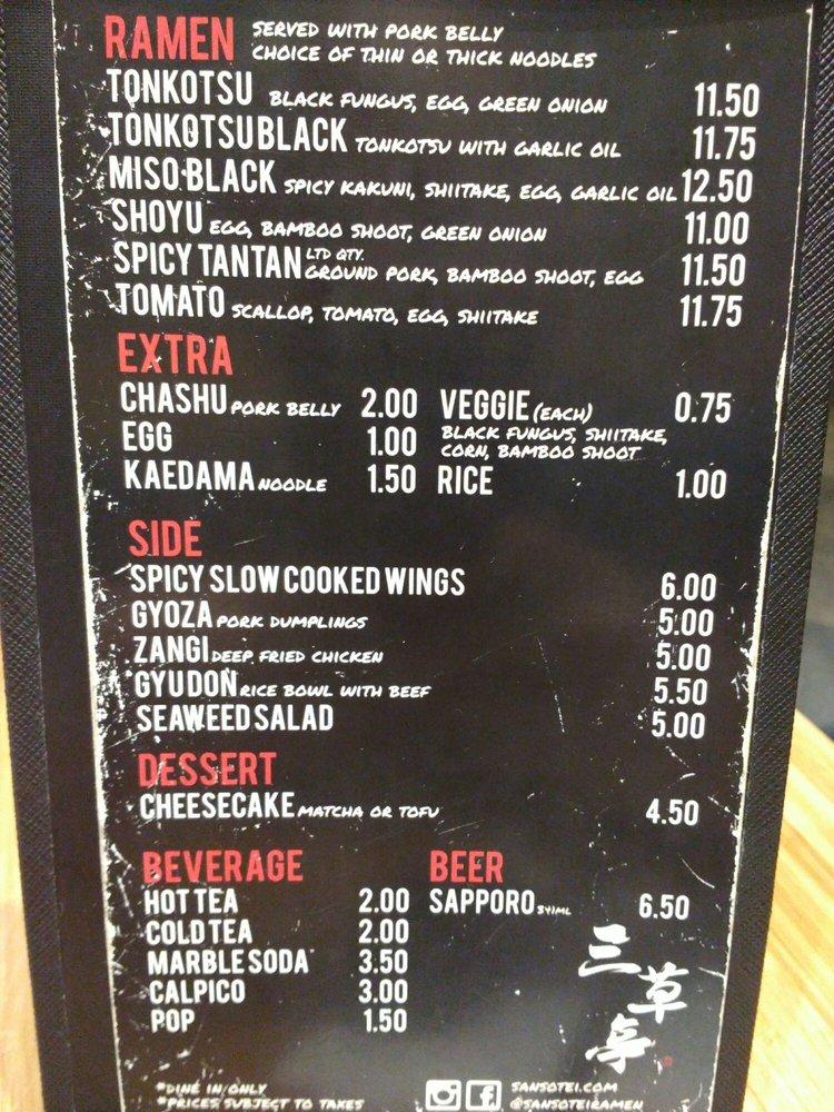 Menu at Sansotei Ramen restaurant, Ottawa, 153 Bank St
