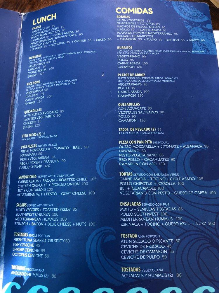 Menu at The Break Cafe, Sayulita