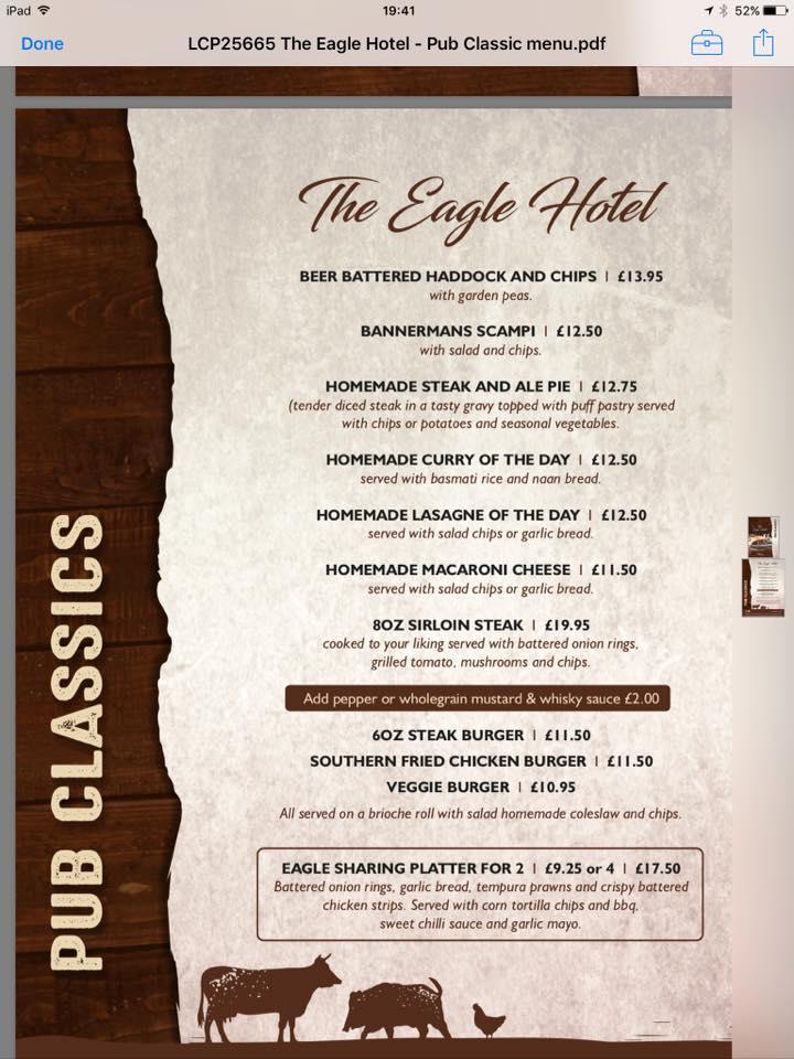 Menu at Eagle Hotel Bar, Dornoch, Dornoch