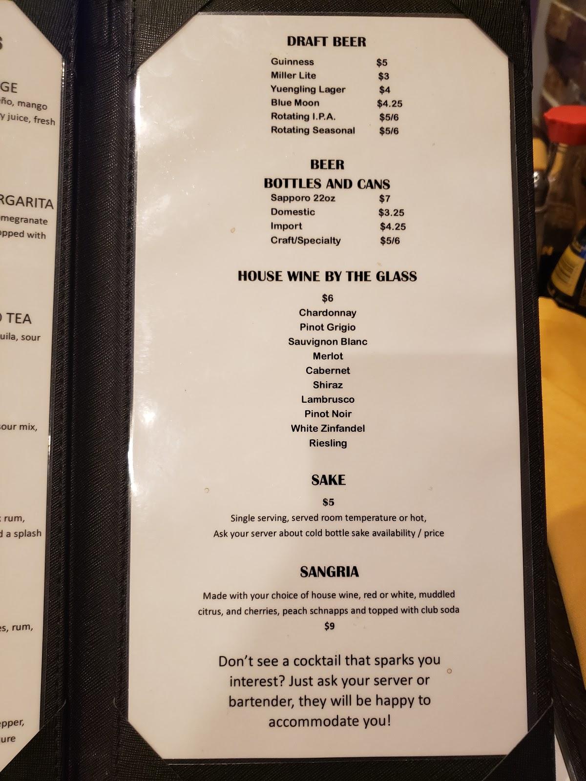 Menu at MYST hibachi/sushi/gastropub, Jim Thorpe