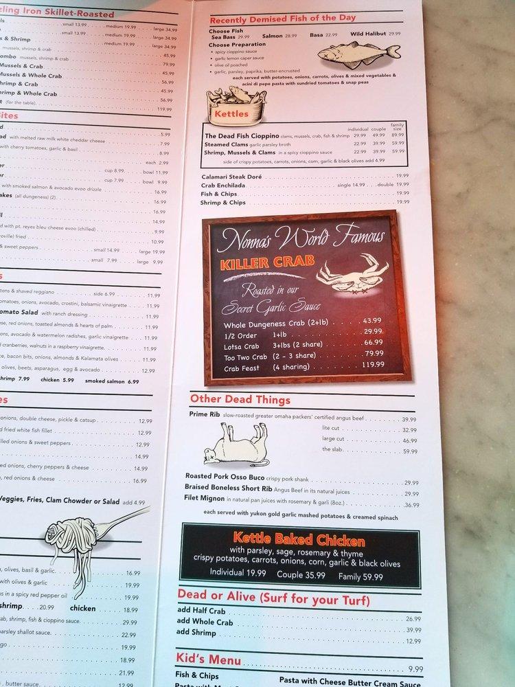 Menu at The Dead Fish restaurant, Crockett