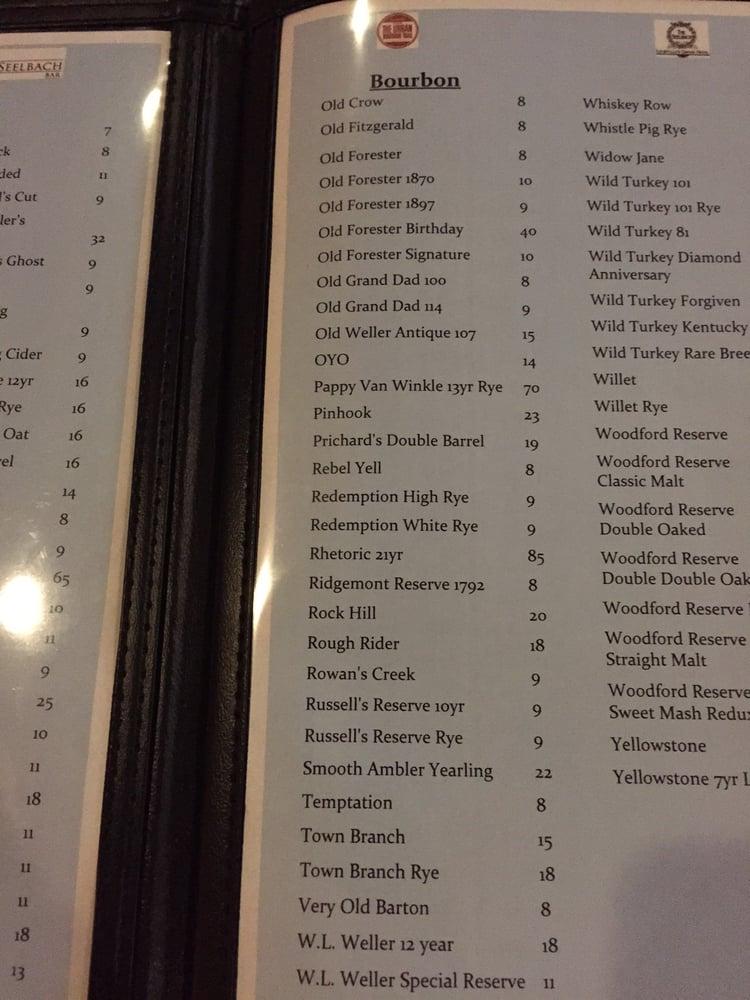 Menu at The Old Seelbach Bar, Louisville