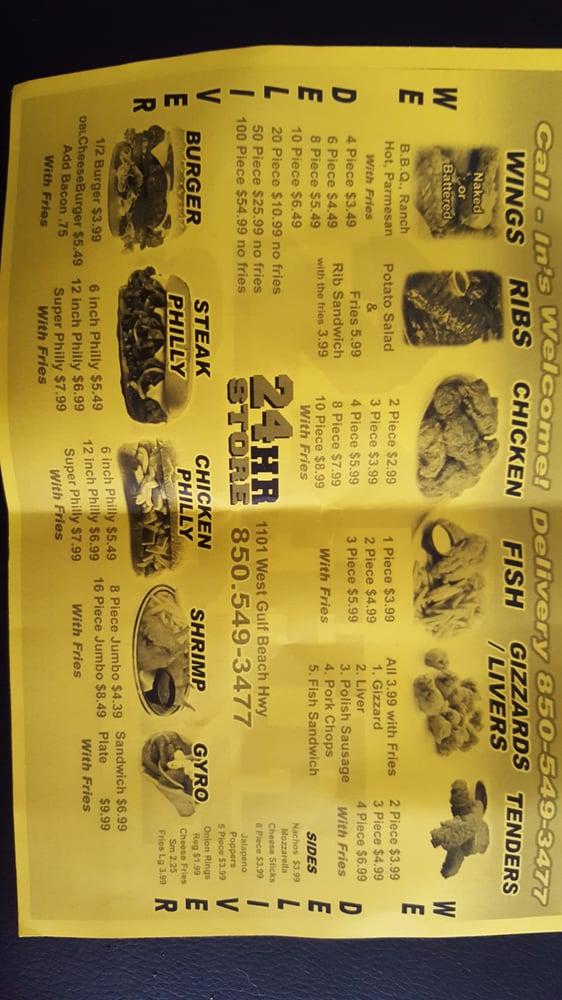 Menu at 24 Hour Store fast food, Pensacola, Gulf Beach Hwy