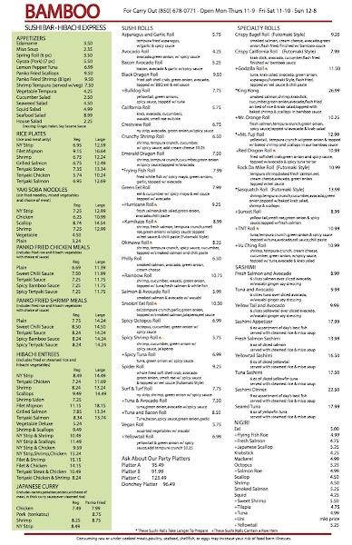 Menu at Bamboo Sushi & Hibachi restaurant, Niceville