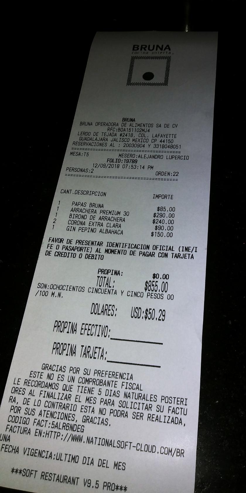 Carta de Bruna Restaurante, Guadalajara, Calle Lerdo de Tejada 2418 ...