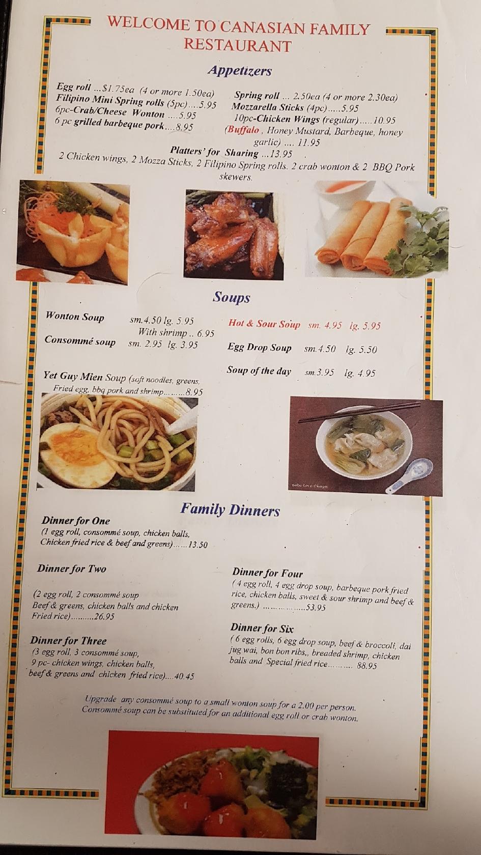 Menu at CanAsian Family Restaurant, Fort Frances