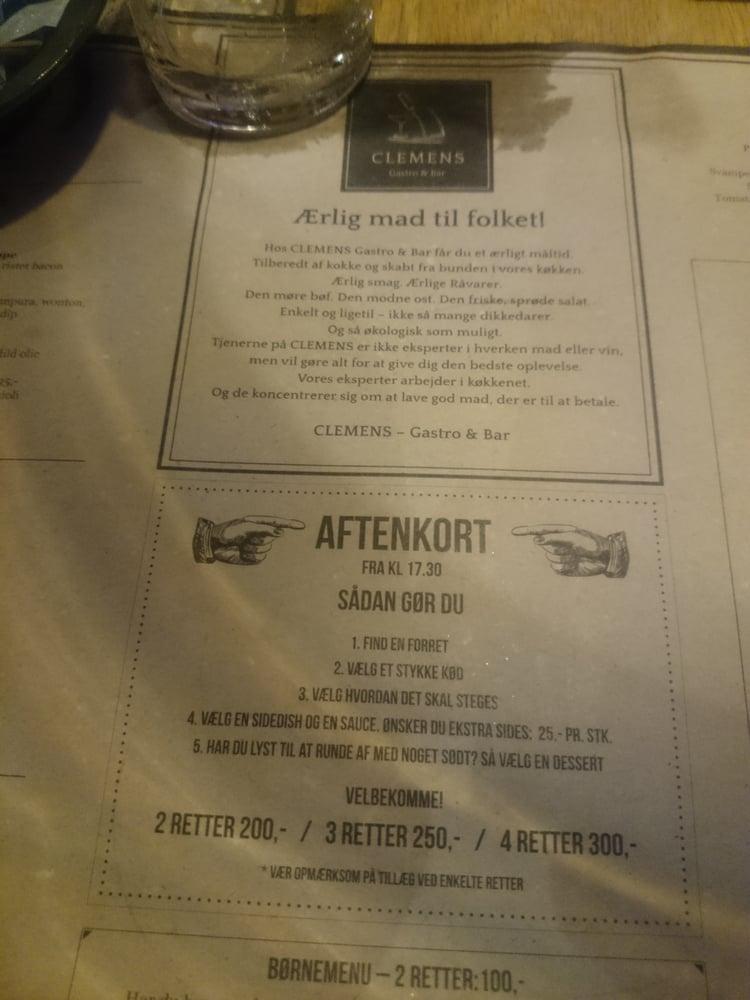 Menu at Clemens Bar, Aarhus