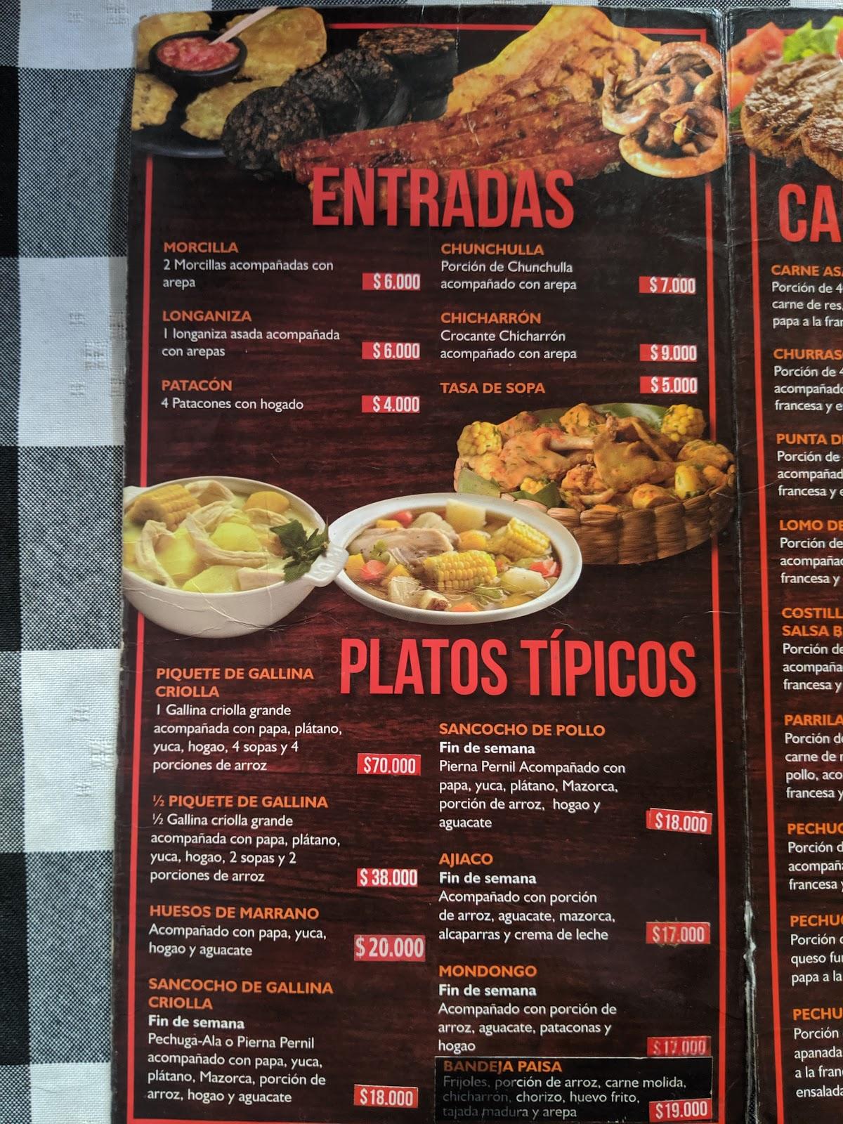 Carta del restaurante Criollos Comida Tipica, Ibagué