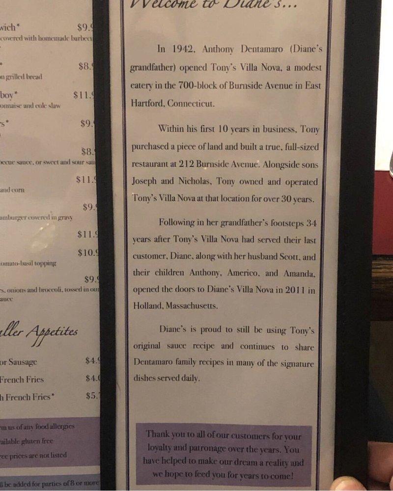 Menu at Dianes Villa Nova restaurant, Holland