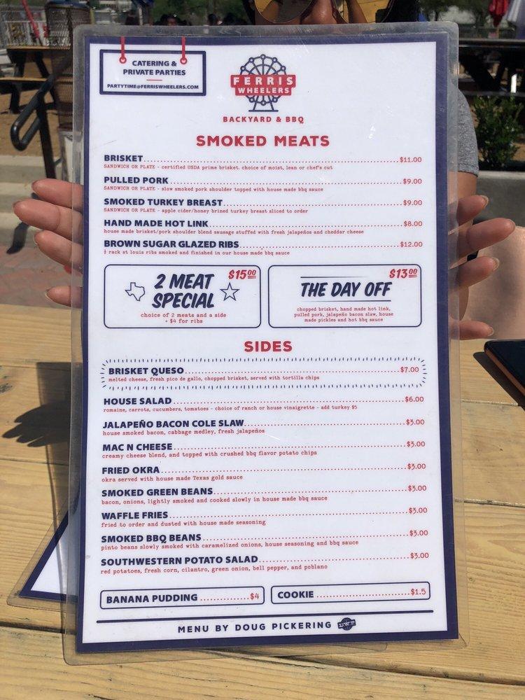 Menu at Ferris Wheelers Backyard and BBQ, Dallas