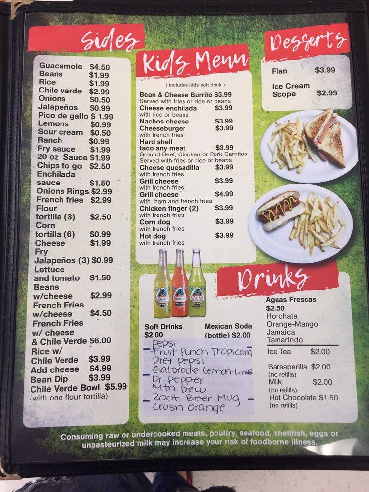 Menu at El Green Burrito restaurant, Tooele, 162 N Main St