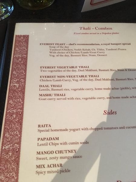 Menu at Kathmandu Restaurant, Toronto, 12 Cumberland St