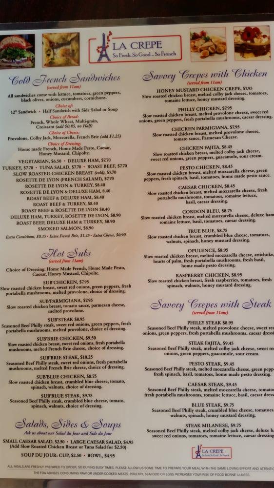 Menu at La Crepe restaurant, Fort Lauderdale