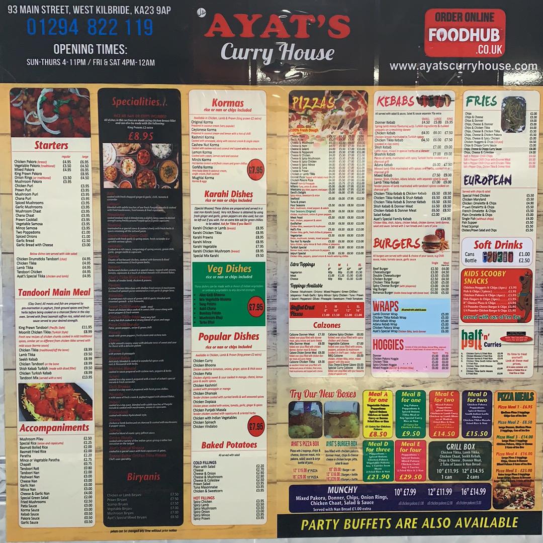 Menu at Madras Curry House, Stevenston
