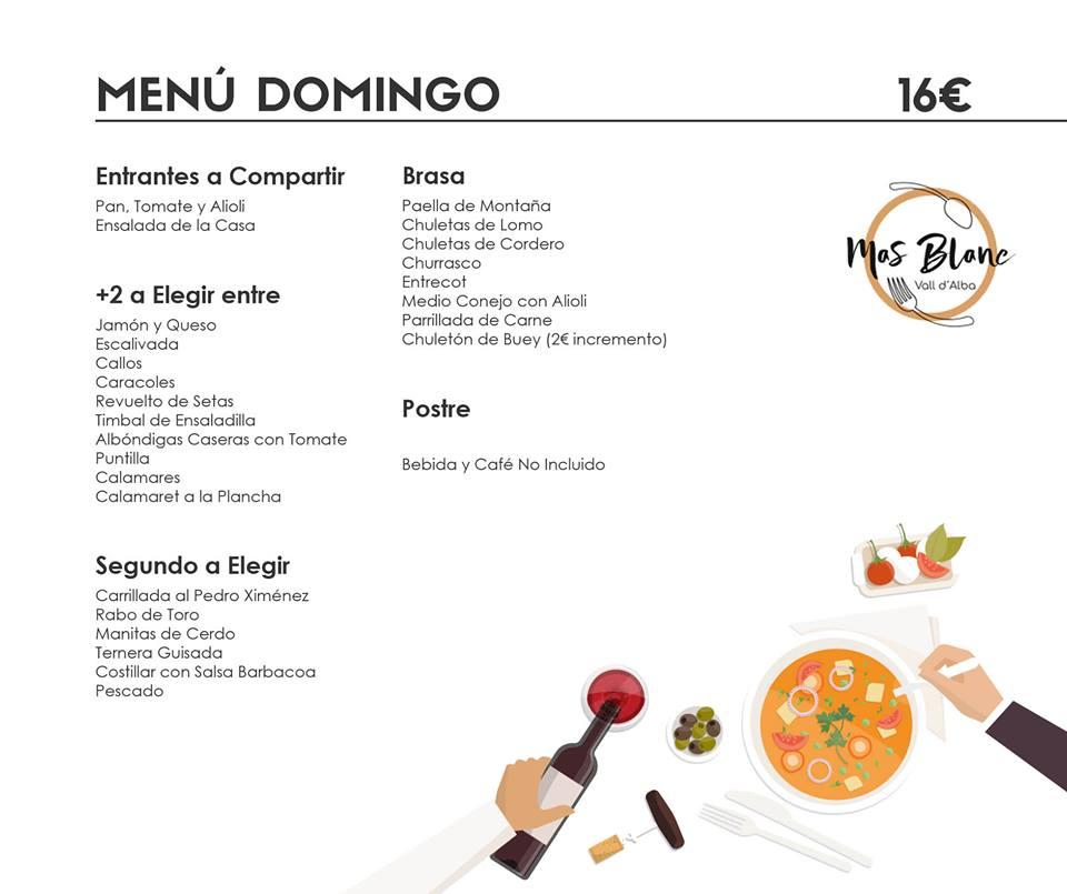 Carta de Restaurante Más Blanc, España, Pol. Ind. Caseta Blanca