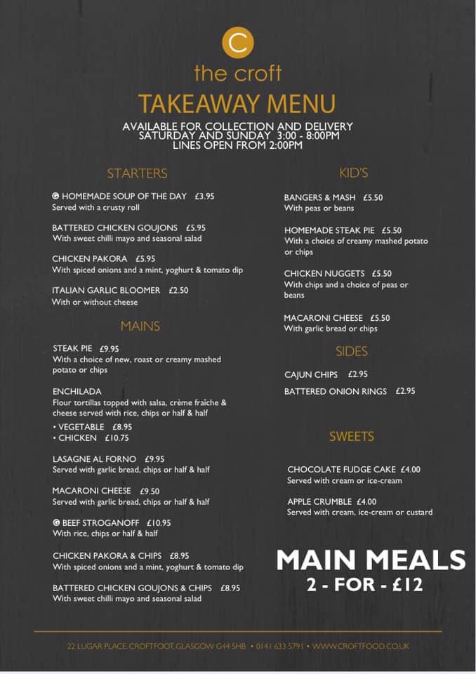 Menu at The Croft Bar & Restaurant, Glasgow