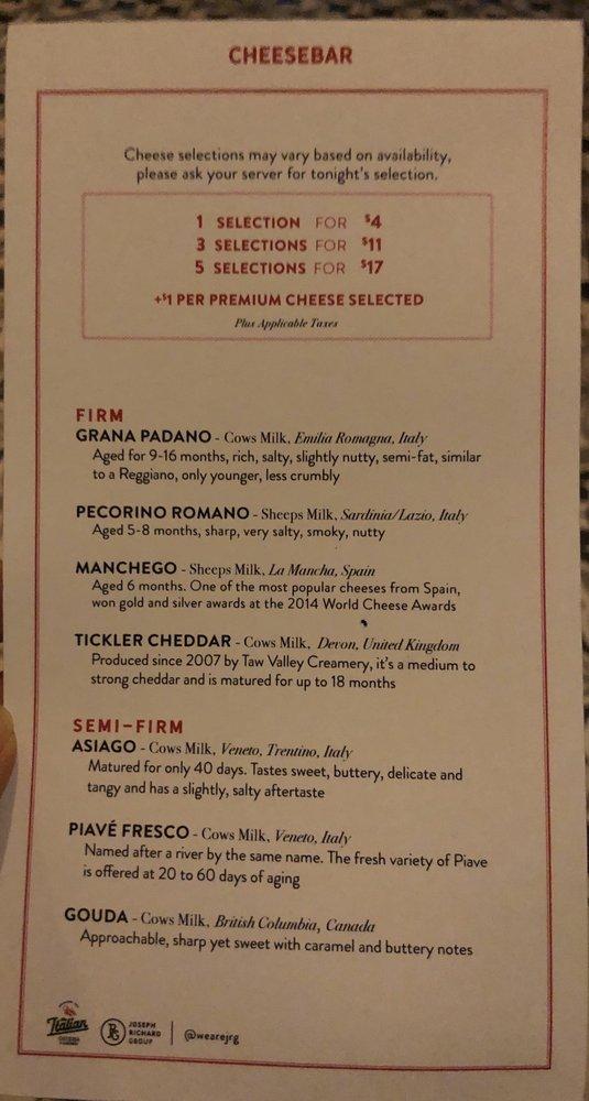 Menu at The Italian Osteria & Cheesebar, Langley Township