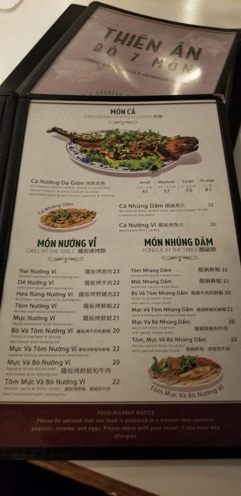 Menu at Thien An Bo 7 Mon restaurant, Rosemead