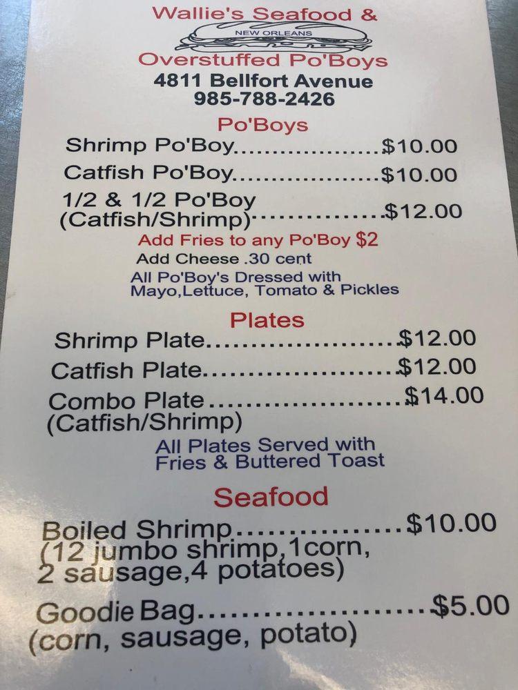 Menu at Wallie's Seafood (Food Truck) restaurant, Houston
