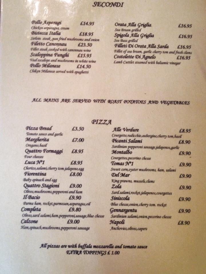 Menu at IL BACIO ESSEX restaurant, Theydon Bois