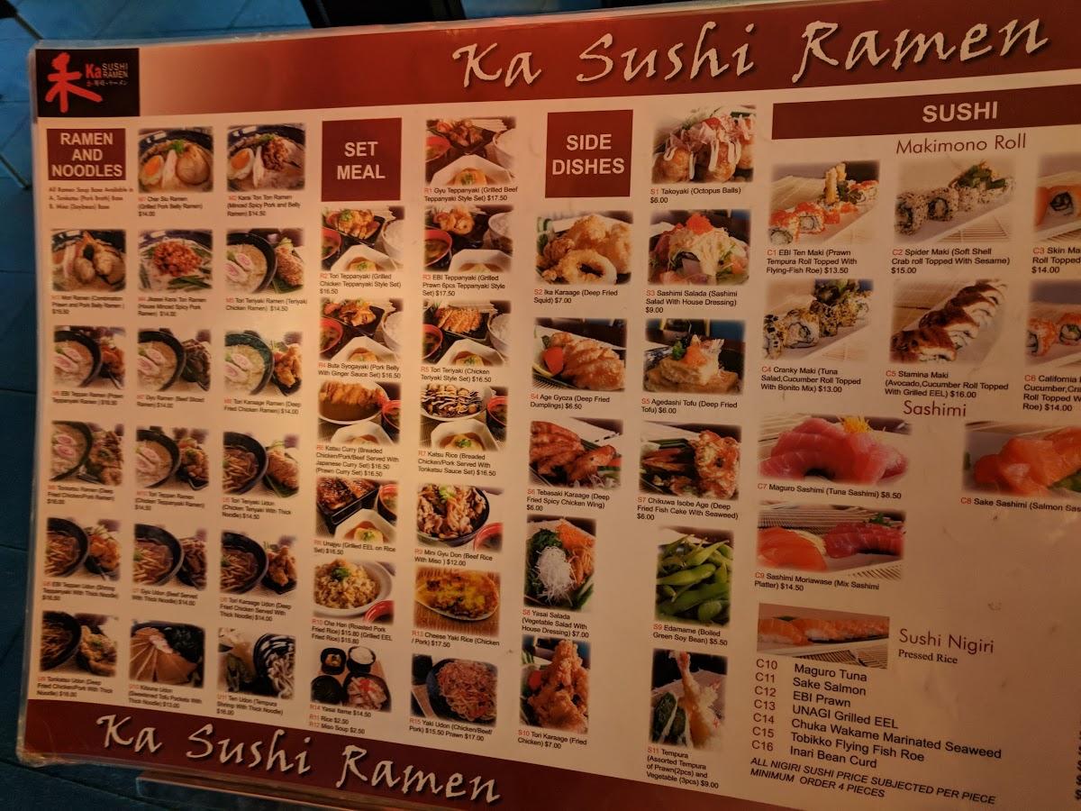 Menu at Ka Sushi Ramen restaurant, Canberra