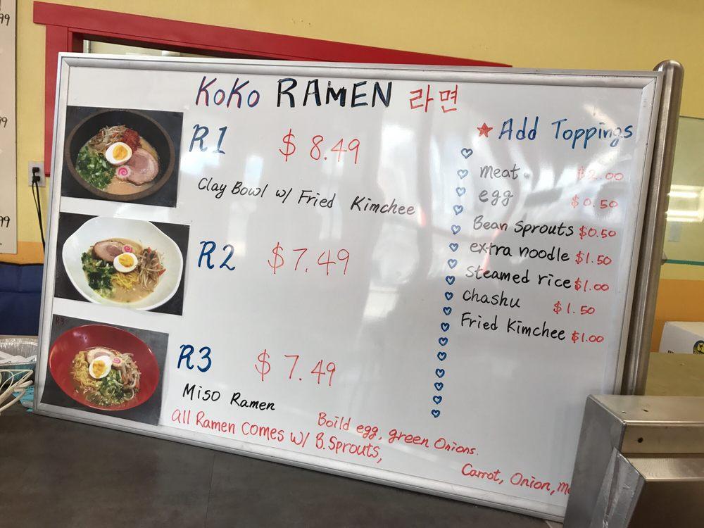 Menu at Koko Lunchbox restaurant, Provo