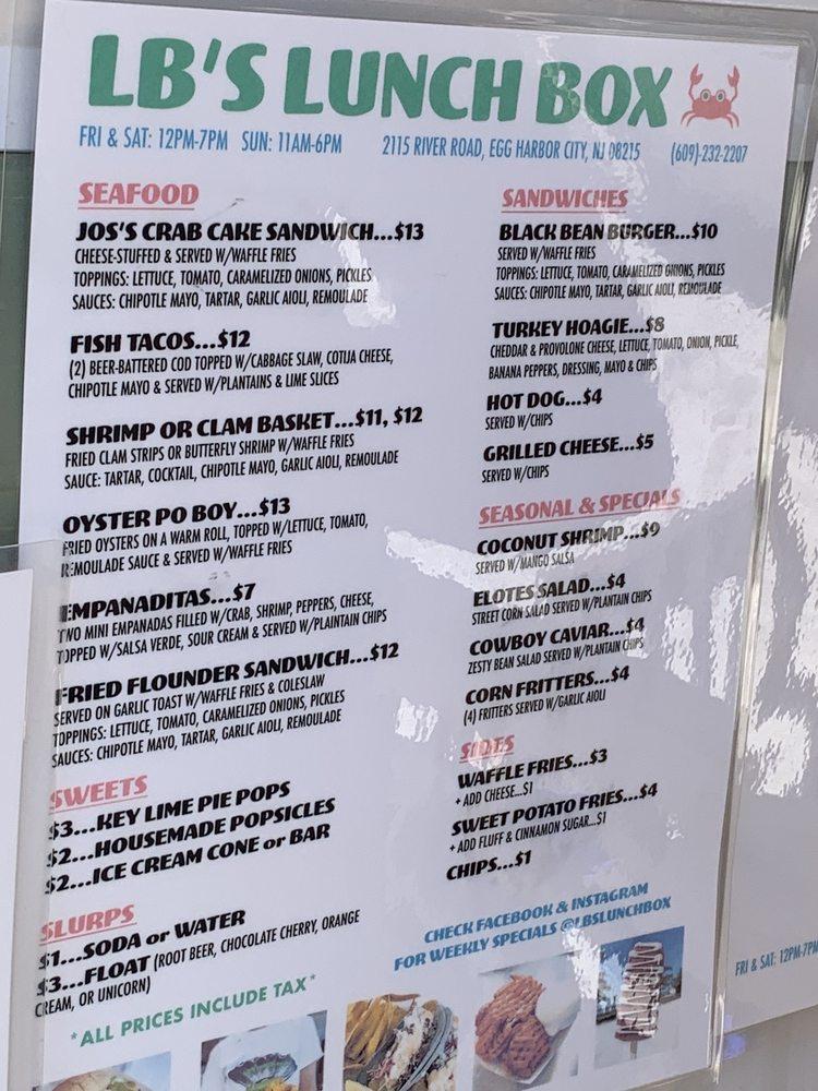 Menu at LB's Lunch Box restaurant, Egg Harbor City