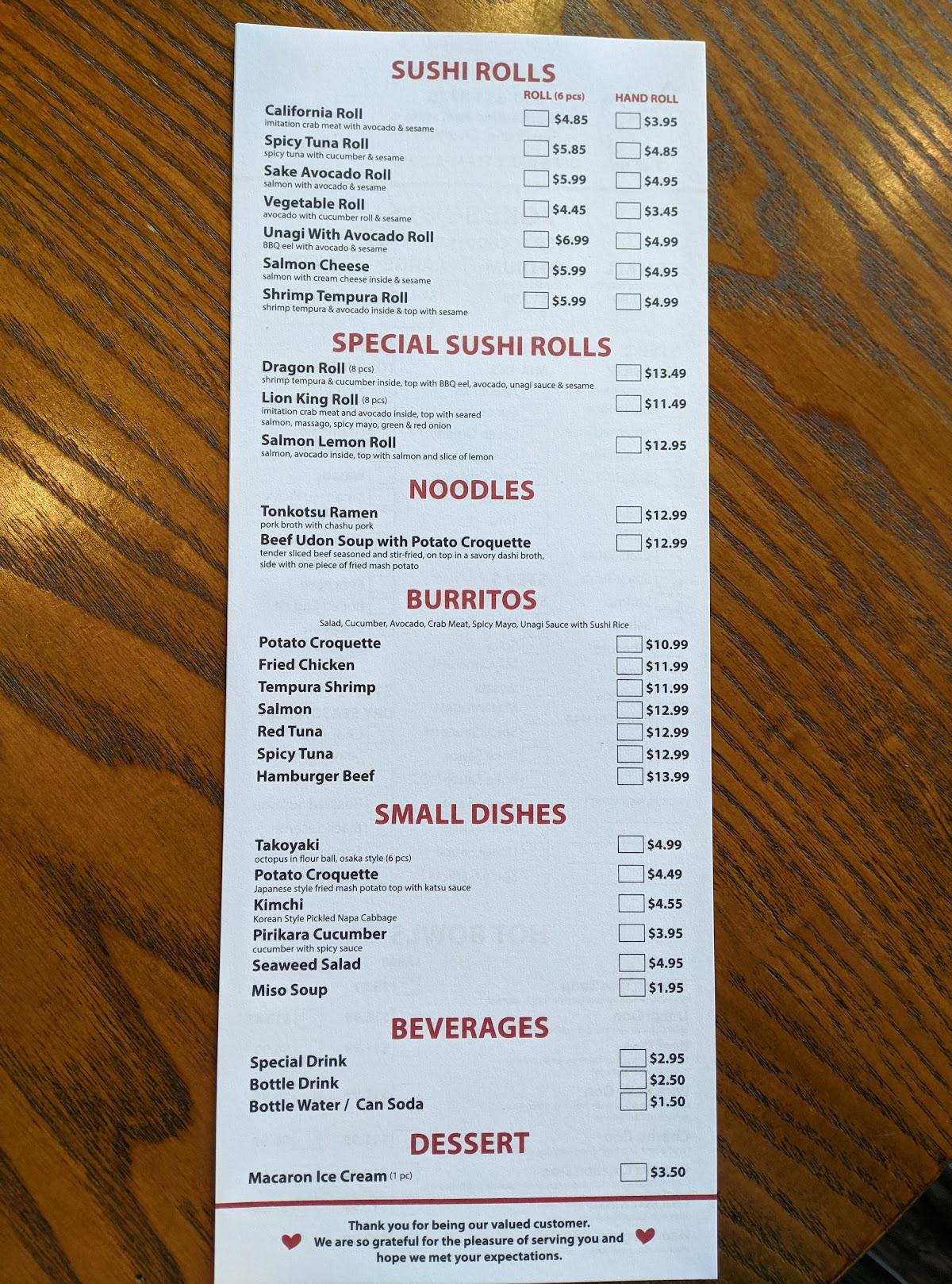 Menu at Poke One restaurant, San Bruno