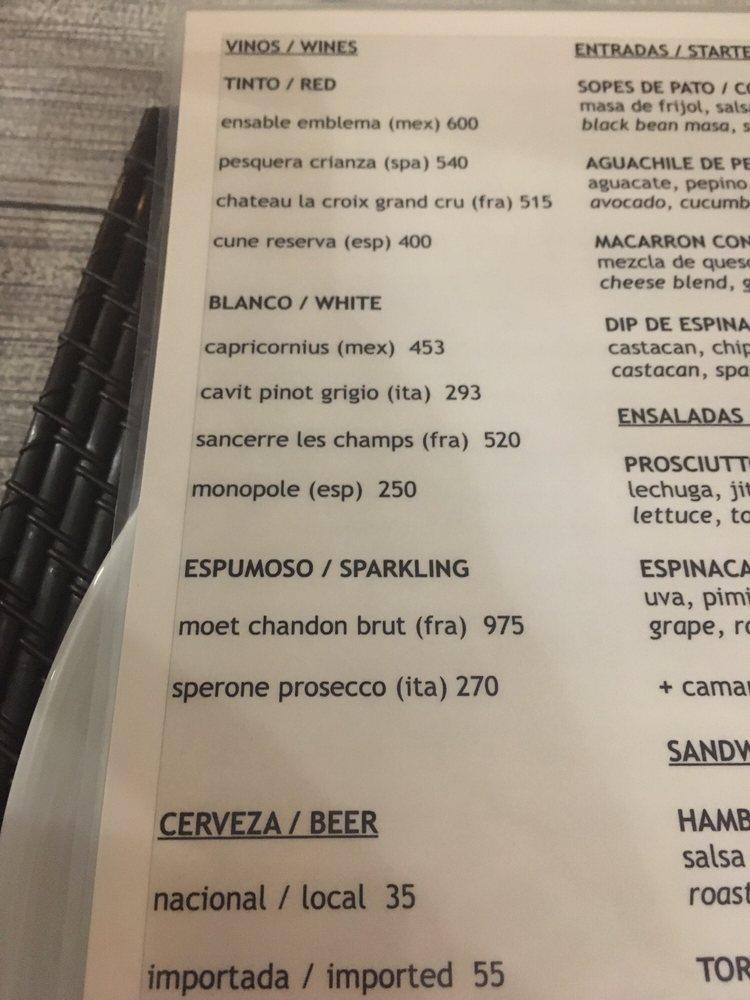 Menu at Prime 5 restaurant, San Miguel de Cozumel