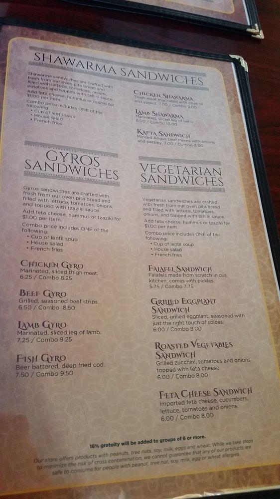 Menu at Riyadh's Lebanese Restaurant, Portland