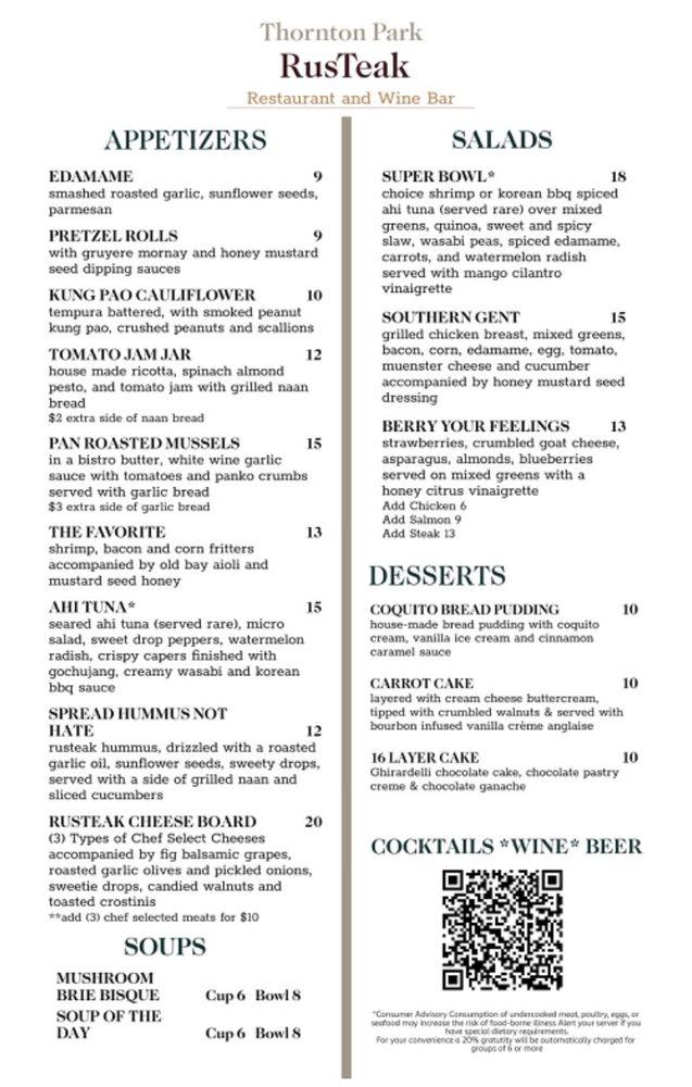 Carta del pub y bar RusTeak Thornton Park, Orlando, 101 S Eola Dr Suite 103