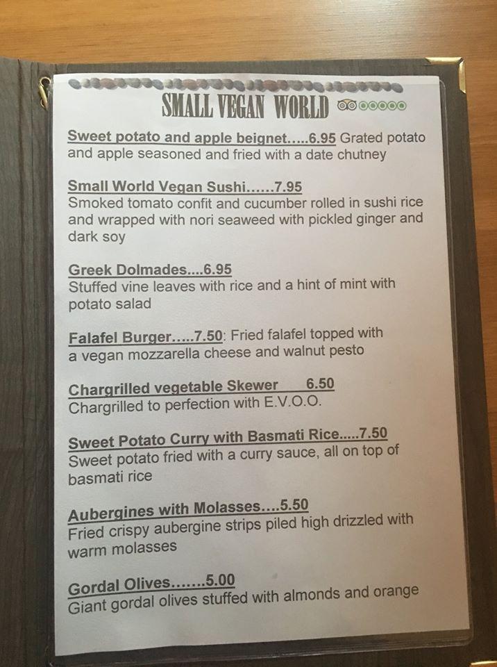 Menu at Small World Restaurant and Tapas Bar, Torquay