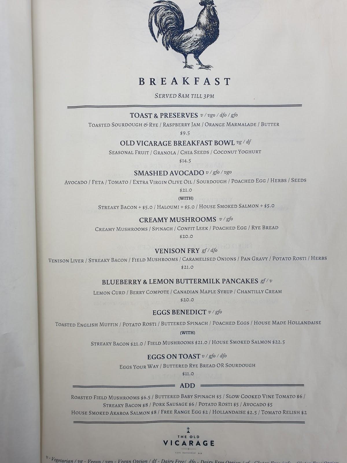 Menu at The Old Vicarage Cafe, Restaurant & Bar, Christchurch