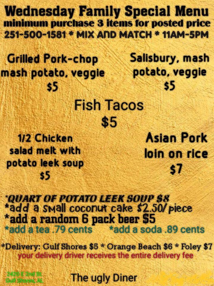 Menu at The ugly Diner restaurant, Gulf Shores