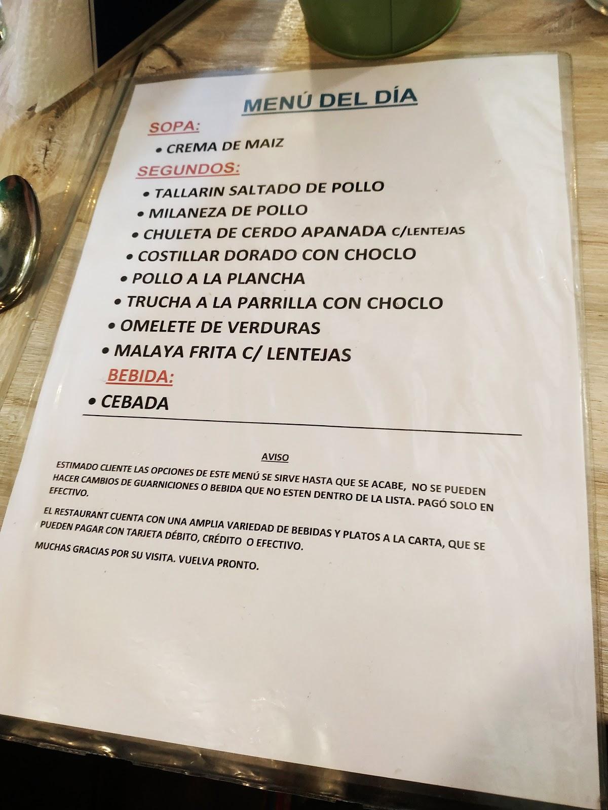 Menu at Casona del Carmen restaurant, Cusco