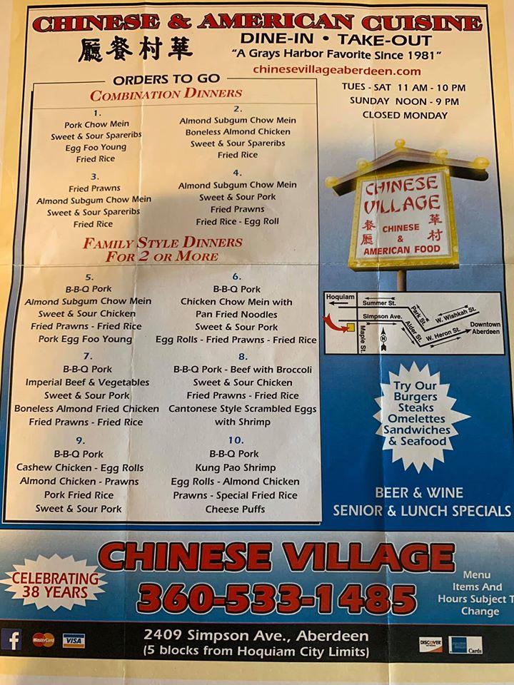 Menu at Chinese Village steakhouse, Aberdeen