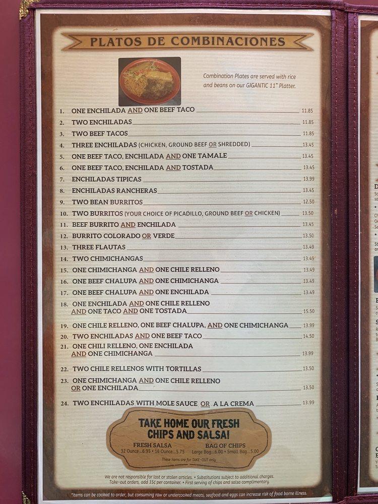 Menu at El Caporal restaurant, Prosser
