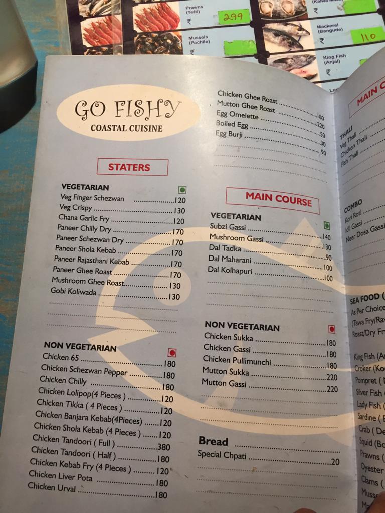 Menu at Go Fishy, Mangaluru