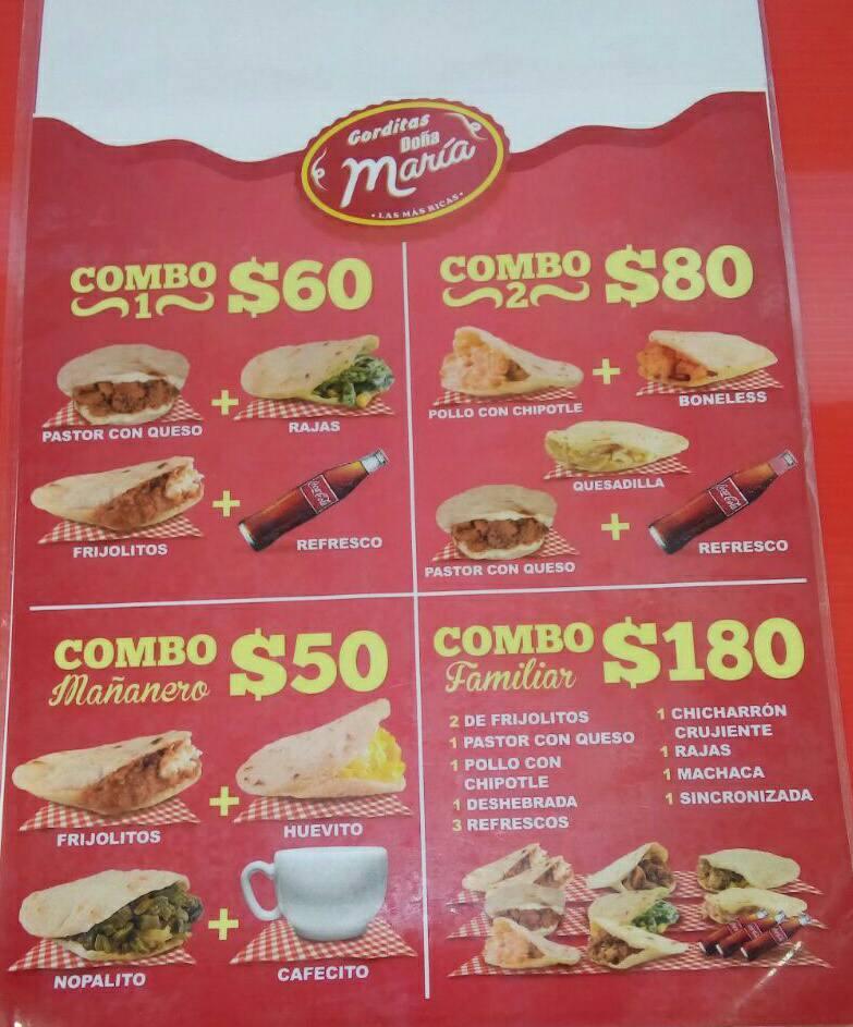 Menu at Gorditas Doña María restaurant, Hermosillo, Esquina Blvd. Morelos