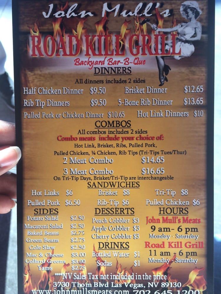 Menu at John Mull's Meats & Road Kill Grill BBQ, Las Vegas