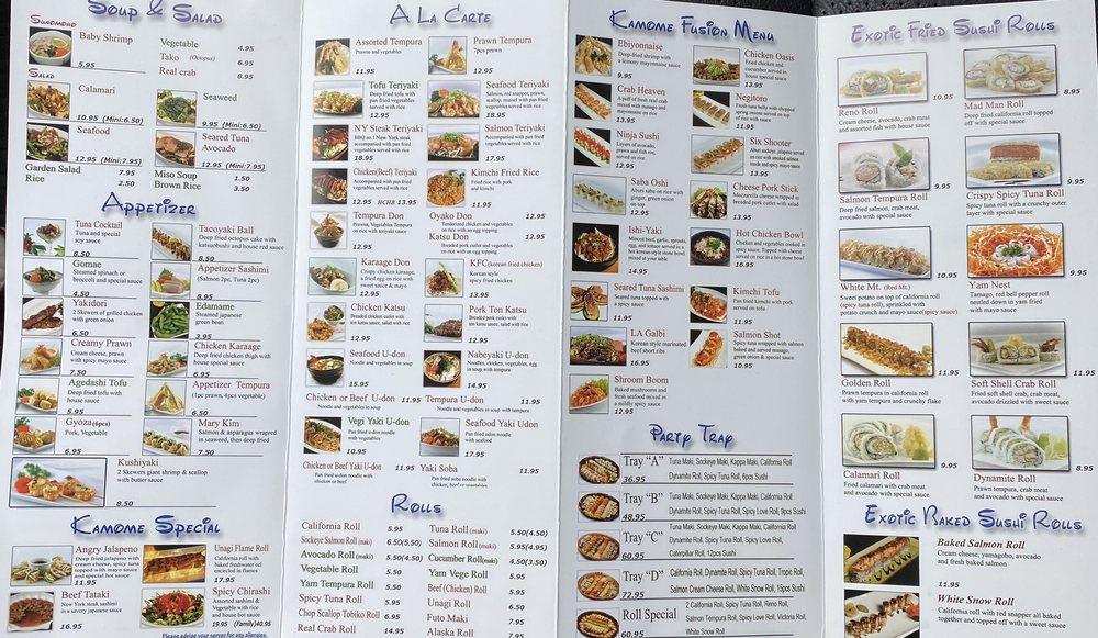Menu at Kamome Japanese restaurant, Delta