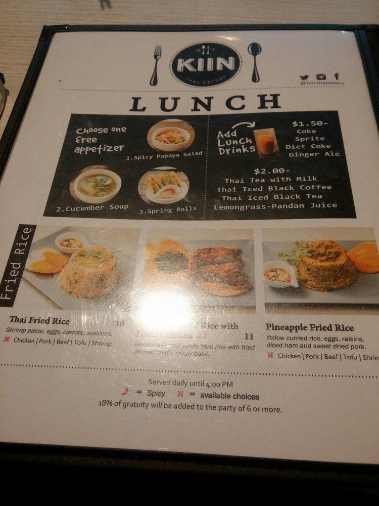 Menu at Kiin Thai restaurant, New York City