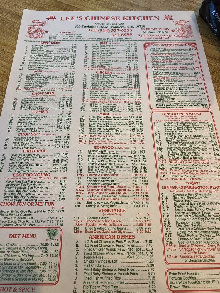 Menu at Lee's Kitchen restaurant, Yonkers