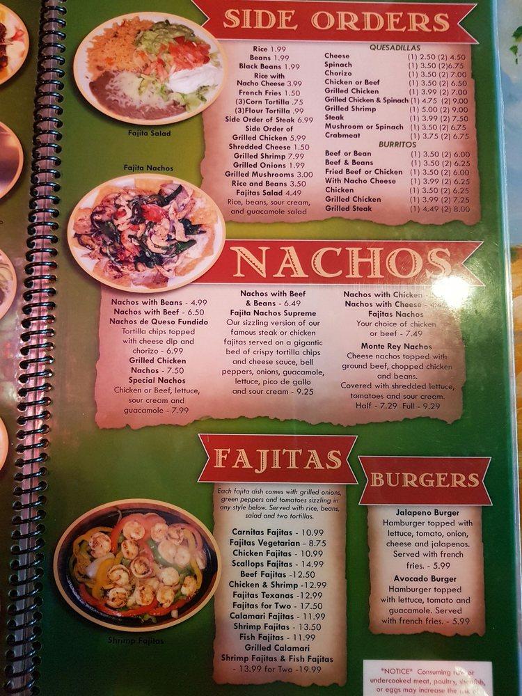 Menu at Monte De-Rey restaurant, Walkertown, Old Hollow Rd