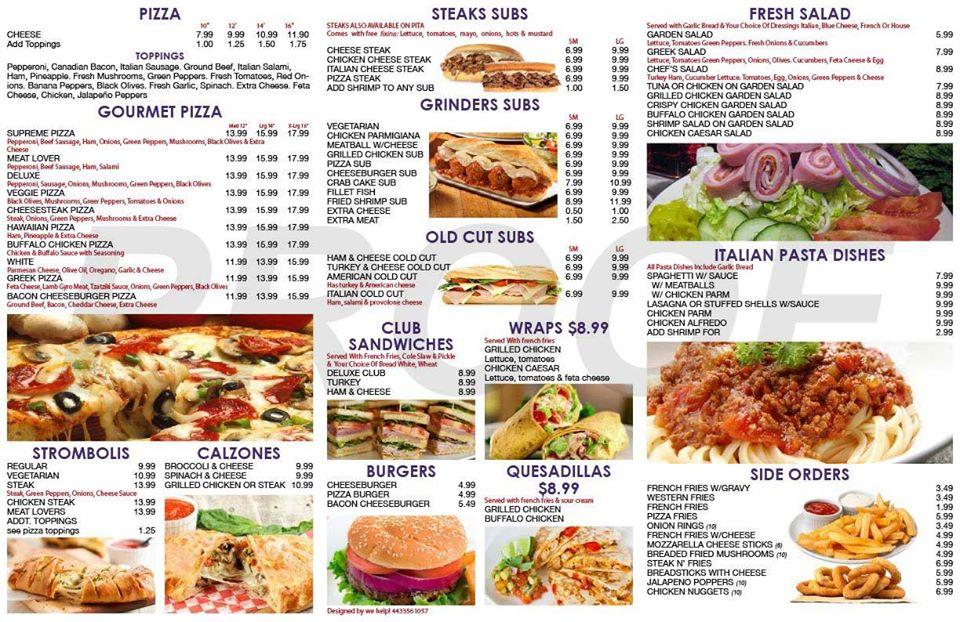 Menu at Pizza Master pizzeria, Baltimore