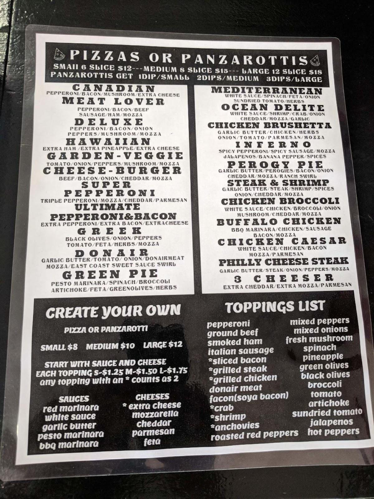 Menu at Pizza One Muskoka pizzeria, Gravenhurst