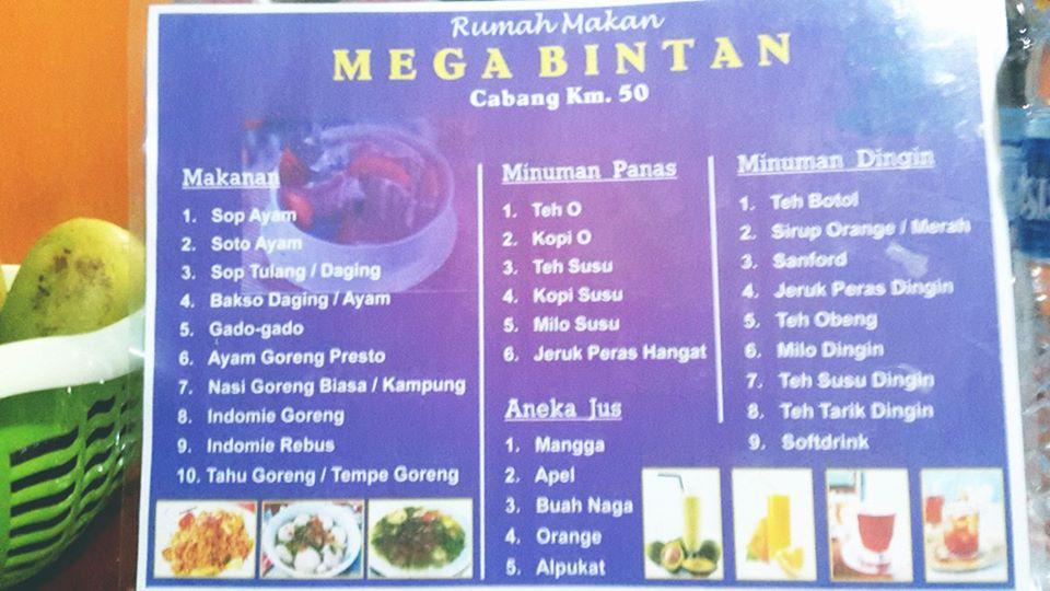 Menu at RM MEGA Bintan16 restaurant, Tanjung Pinang